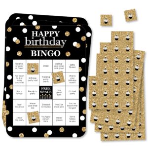 big dot of happiness adult happy birthday - gold - find the guest bingo cards and markers - birthday party bingo game - happy birthday bingo - set of 18