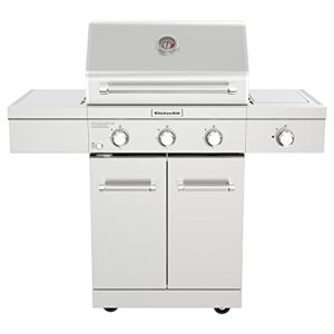 kitchenaid 3-burner 51,000 btu stainless steel propane gas grill with infrared side burner and cabinet