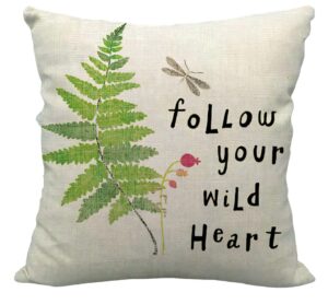 natu-i nature-style heart pillowcase covers 18x18 throw pillow covers square decorative cushion cover home living room bed garden (pterophyta and words)