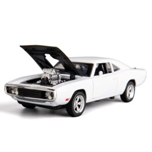 bdtctk compatible for 1:32 dodge charger model car, zinc alloy pull back toy car with sound and light for kids boy girl white