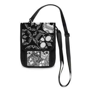 vintage sugar skulls crossbody cell phone bag for women, mini shoulder crossbody bag travel pouch wallet card hold purse