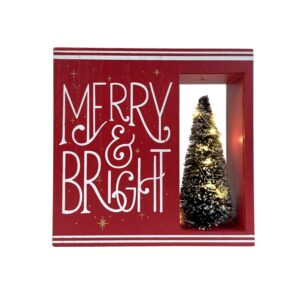 yablue christmas decoration led lighted merry bright christmas tree block vintage red wooden decor farmhouse for kitchen bedroom garden outside home 7.1 x 7.1 inch