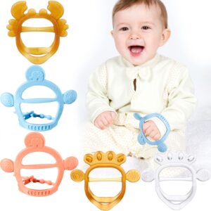 bbto 5 pcs baby hand teether toys for 0-6 and 6-12 months toddler christmas silicone hand teether gifts with adjustable wristband anti dropping chew toys for toddler infant newborn