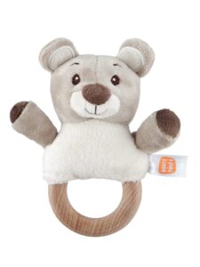 donty-tonty premium wood baby teether rattle toy easter gift animals soft plush shaker toy with natural wooden teething ring perfect toddler, newborn boy, girl gifts for 0 3 6 9 12 months - grey bear