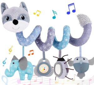 fpvera baby spiral plush hanging toys - babies spiral activity toy spiral hanging rattle sensory and musical plush toys car seat mobile toy for kids infant newborn 0-12 months (gray fox)