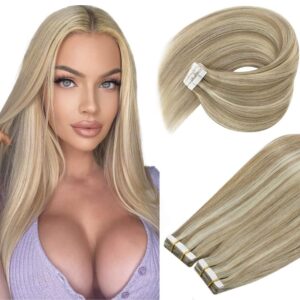 ve sunny blonde hair tape in extensions human hair highlight tape in natural hair extensions dark blonde highlight platinum blonde tape on real human hair extensions blonde 20pcs 50g 14inch