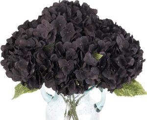 yamuduo 5heads artificial fake flowers plants silk hydrangea arrangements wedding bouquets decorations plastic floral home kitchen garden party festival bar diy (black)