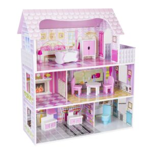 wooden dollhouse with furniture for kids girls, toys for 3 4 5 6 years old (style 3)