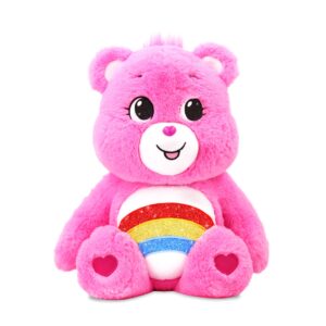 care bears 18" plush - cheer bear with glitter belly badge - soft huggable material!, pink