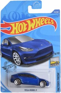 hot wheels tesla model 3, [blue] 112/250 factory fresh 9/10