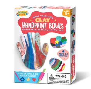 peachy keen crafts craft sets for kids ages 5 and up - make your own clay hand print bowl - includes multicolor clay, cutting tool, and roller - kid craft kit to make up to 3 bowls