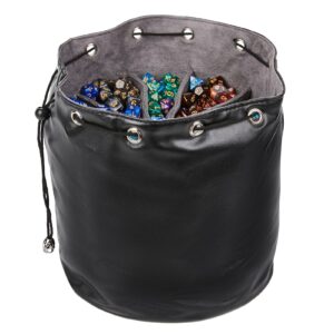 puged large dnd dice dragon leather drawstring bags with pockets storage bag for rpg mtg game dices capacity over 1000 dice (black)