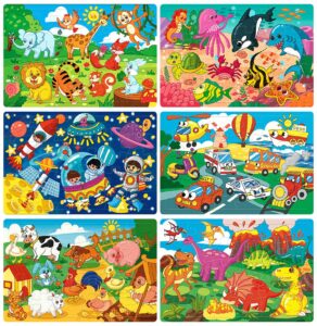 puzzles for kids ages 3-5, toddler puzzles 30 piece wooden jigsaw puzzles for preschool children learning educational puzzles toys for boys and girls (6 pack)