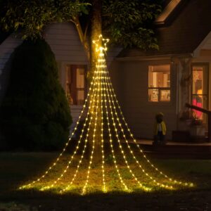 outdoor christmas star string lights, 16.4feet smart rgb waterfall tree string light with app remote control, 317led diy timer music sync shooting star lights for indoor outdoor garden decoration