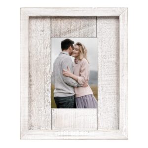 adeco handcrafted rustic wooden picture frames with real glass to display 5 x 7 inch photo for wall hanging and tabletop, distressed white