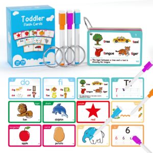 120 pcs, 236 pictures alphabet flash cards for toddlers 2-8 years, toddler flash cards, phonics words flash cards, with animals, fruits, vegetables, numbers, phonics, alphabet, drawing, writing