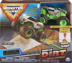 monster jam, alien invasion monster dirt starter set with 8oz monster dirt and official 1:64 scale truck