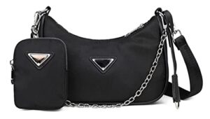 healthycloudy women messenger chain shoulder bag nylon armpit dumpling bag (black)