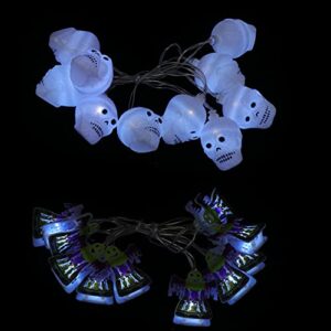 besportble 2 sets halloween fairy string lights decoration ghost skull twinkle garden lights for indoor outdoor home yard party lamp