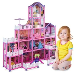 292-piece pink princess castle dollhouse playset with dolls, furniture & accessories - for 3-10 year old girls