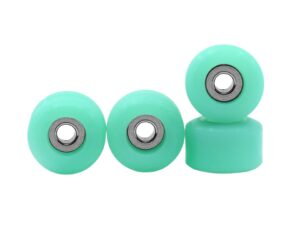 teak tuning apex 71d urethane fingerboard wheels - new street shape, 7.7mm diameter - ultra spin bearings - made in the usa - uv neon teak teal colorway