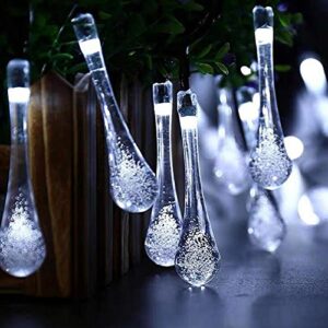 yqx-solar string lights outdoor, led teardrop fairy tale light waterproof, crystal raindrop holiday decoration lights, for garden patio home fences party,white,100light