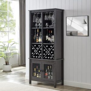 home source 72" wood exquisite bar wine cabinet with storage,liquor cabinet with removable wine racks,bookcase,kitchen pantry storage cabinet for kitchen,dining room, living room,espresso