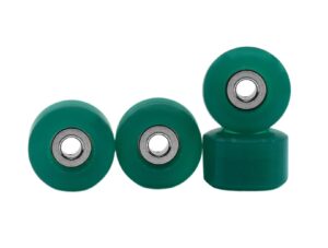 teak tuning apex 71d urethane fingerboard wheels - new street shape, 7.7mm diameter - ultra spin bearings - made in the usa - jade green colorway