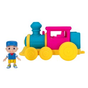 cocomelon feature vehicle, train - train vehicle with sounds - exclusive conductor jj figure - fits 4 figures - free wheeled - play songs - toys for kids, toddlers, and preschoolers