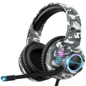 gaming headsets for xbox one pc ps4 ps5 - computer over ear headphones with noise cancelling mic & stereo sound for nintendo switch - camo