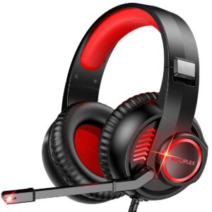 gaming headsets for xbox one pc ps4 ps5 - computer over ear headphones with noise cancelling mic & stereo sound for nintendo switch - red