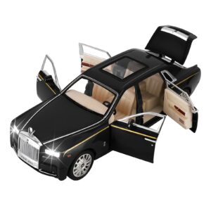 myjjtys toy car rolls-royce phantom 1/24 metal die casting model car for 3 4 5 6 7 year old boy toy with sound and light,classic car door design, car logo can be folded(black)