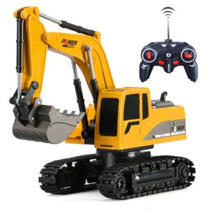 gearroot remote control excavator construction vehicle with sound & lights, rechargeable rc truck excavator toys for boys gift