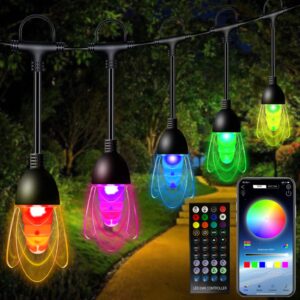 svaha outdoor string lights, 48ft rgbw patio lights app control, usb powered color changing outdoor string lights ip65 waterproof with diy and 210 scene modes, dimmable and connectable for garden.