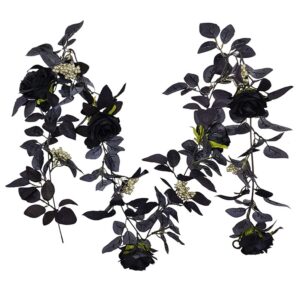 tylc artificial rose realistic flower cane indoor outdoor wall hanging with leaves vine home garden halloween decor *# (color : black)