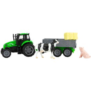 breyer horses breyer farms tractor and tag-a-long wagon playset | 5" h x 11" l x 4" d | cow and pig included | 1:32 scale | model #59238, green