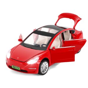 toy car 1/32 model 3 metal die casting pull back car for 3 4 5 6 7 year old boy toy with sound and light,red