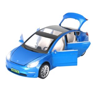 myjjtys toy car 1/32 model 3 metal die casting pull back car for 3 4 5 6 7 year old boy toy with sound and light,blue