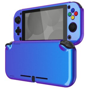 extremerate playvital glossy chameleon purple blue protective case for nintendo switch lite, hard cover protector for nintendo switch lite - 1 x black border tempered glass screen protector included