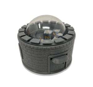 munnygrubbers - castle dice popper v2 - dice jail - for ttrpg & board games - (random 7pcs d20 dice set included) - dice roller - dice tower - dice holder - dungeons and dragons - dnd - (gray)