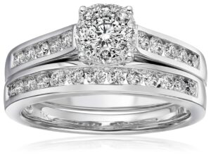 beyond brilliance 1.0 carat diamond, channel and prong set 14k white gold composite diamond bridal ring set (h-i, i1-i2) natural diamond rings for women | gift box included