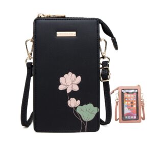 touchscreen phone crossbody bag for women cell phone purse wallet crossbody with credit card slots for iphone 13/13pro etc. (black)