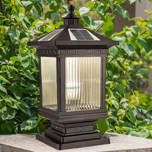 post lights retro solar column headlight, traditional victorian waterproof bollard led lantern deck yard pedestal pillar lamp simple garden patio landscape home decoration illumination