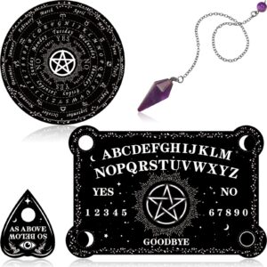 threan pendulum dowsing divination board with amethyst set metaphysical message crystal pendulum necklace wooden spirit board talking board with planchette for wiccan supply(star style)