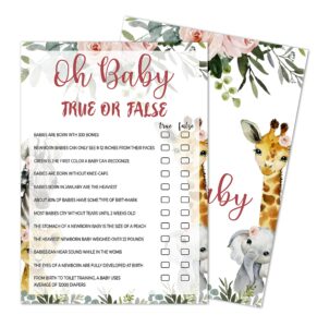 yuansail true or false baby shower game, gender reveal party supplies, jungle animals safari floral green party decorations,– 30 game cards 1 answer card. (bb002-yx03)