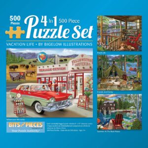 bits and pieces – 4-in-1 multi-pack 500 piece jigsaw puzzles for adults – jigsaw puzzle set bundle by bigelow illustrations, completed puzzle size: 16" x 20"