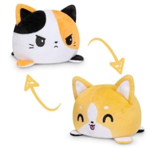 teeturtle - the original reversible cat + dog plushie - corgi + calico - cute sensory fidget stuffed animals that show your mood