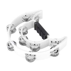 double jingles tambourine, plastic and metal eco-friendly material percussion, delicate workmanship good texture for friends(white)