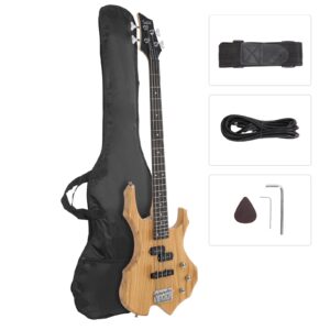 glarry electric bass guitar 4 strings buring fire style full size for beginner right hand with bag, strap and accessories (burlywood)