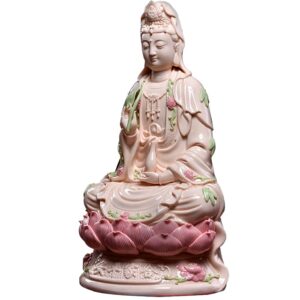 xinjdm etchings guan yin statue, ceramic quan yin buddha, kwan yin statue, buddha siting on a lotus statue, home decor, best chinese feng shui gifts. (11 inches top ceramic guan yin) (size : 28x14.5)